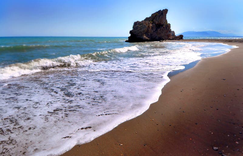 Beach of the Rock, Playa De La Roca in Malaga (Spain) Stock Photo ...