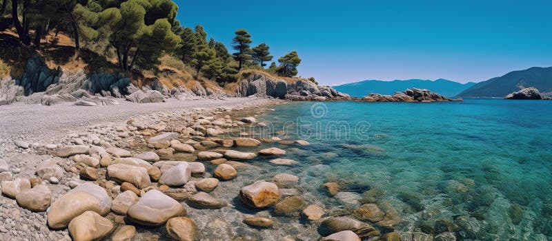 Beach with Rocks, AI Generated Image Stock Illustration - Illustration ...