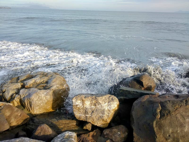 Beach Rocks and Seawaves Decorated Beautiful Beach View Stock Image ...
