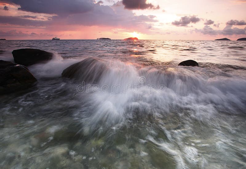 Beach Rocks And Strong Waves Stock Image - Image of waves, seascape ...