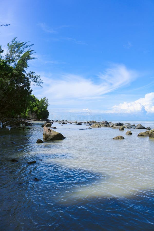 Beach and Rocks View with Blue Sky in Summer Stock Photo - Image of ...