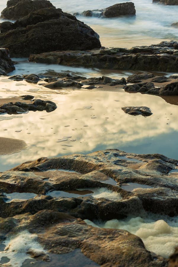 Beach with Rocks and Waves Breaking Stock Photo - Image of destination ...