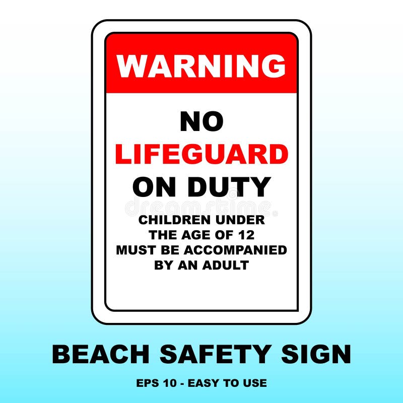 Beach Safety Sign: No Lifeguard on Duty Vector Design Stock Vector ...