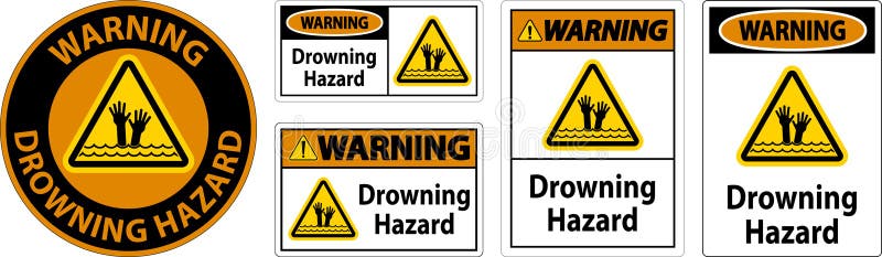 Drowning Hazard, Lifebuoy and First Aid Symbols. Beach Warning Sign Set ...