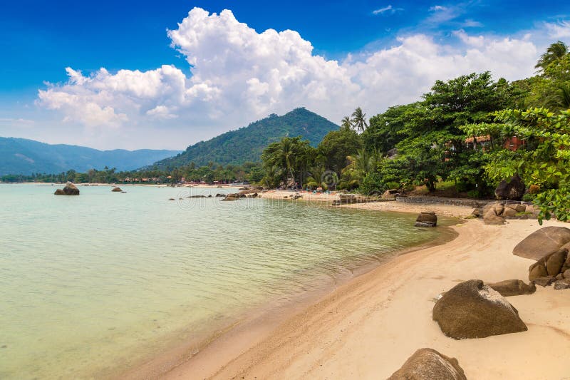 Koh Samui Island Beach and Landscape Panorama with Thailand Flag Stock ...