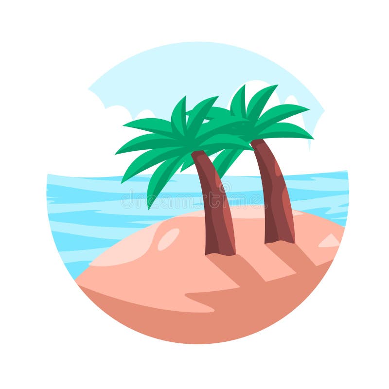 Beach San Island Illustration of Coconut Tree on Sea Side Circle Round ...