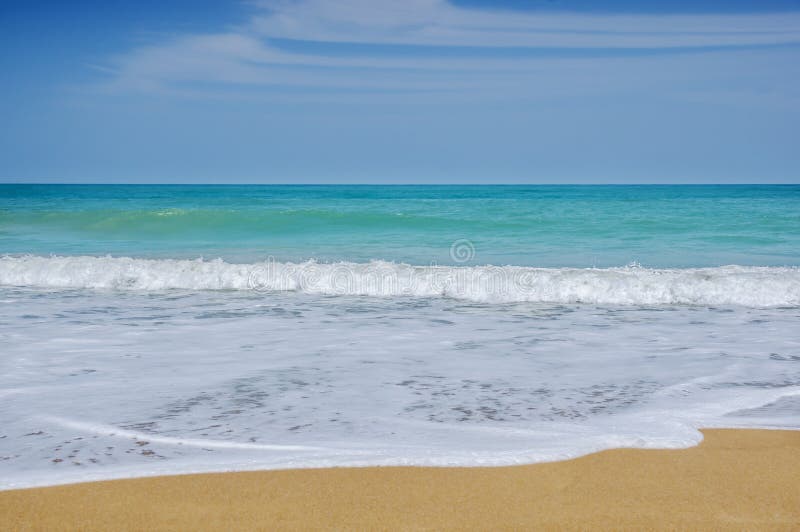 Beach Sand and Blue Sea in Blue Sky Stock Photo - Image of relax, blue ...