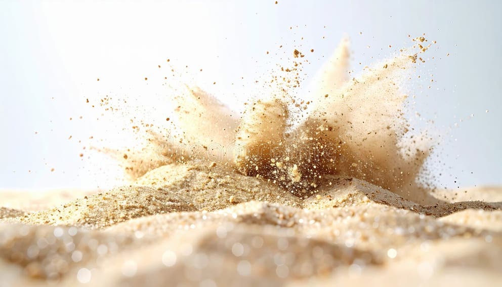 Beach Sand Granules Exploding Outward, Golden Sand Explosion Stock ...