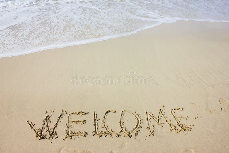 Beach Sand Lettering Welcome Stock Image - Image of letters, texture ...