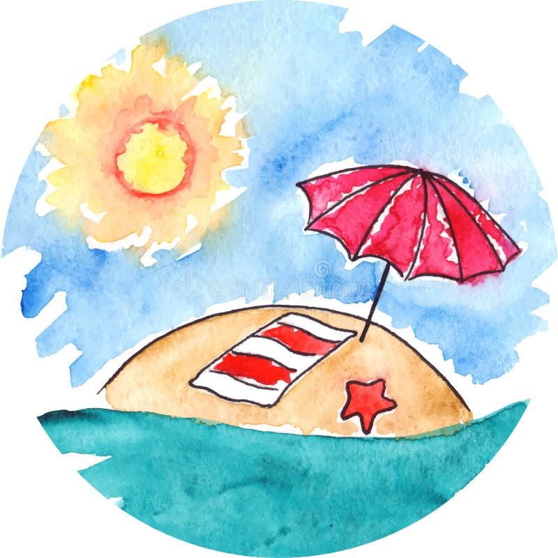 Beach Sand Sea Ocean Summer Vacation Vector Circle Stock Vector ...