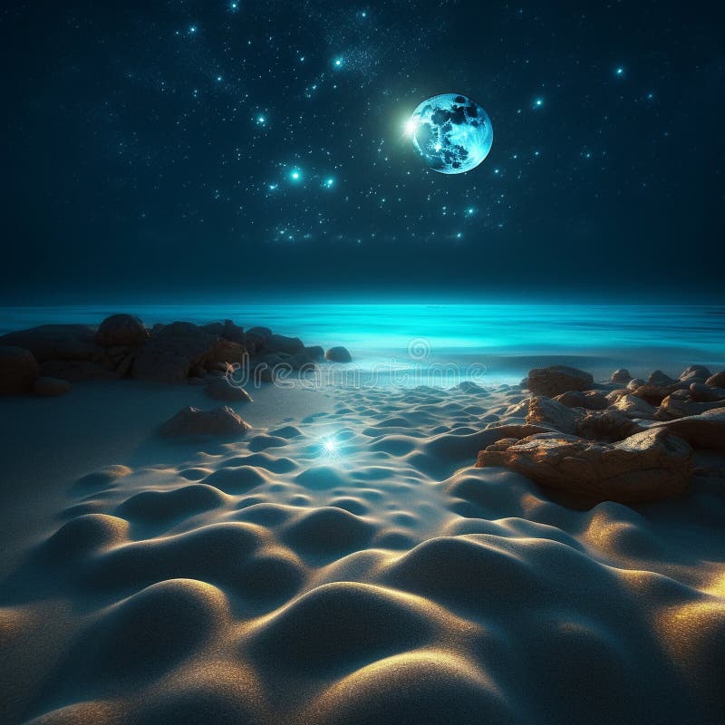 Beach with Sand Under the Moon Stock Image - Image of vacation ...