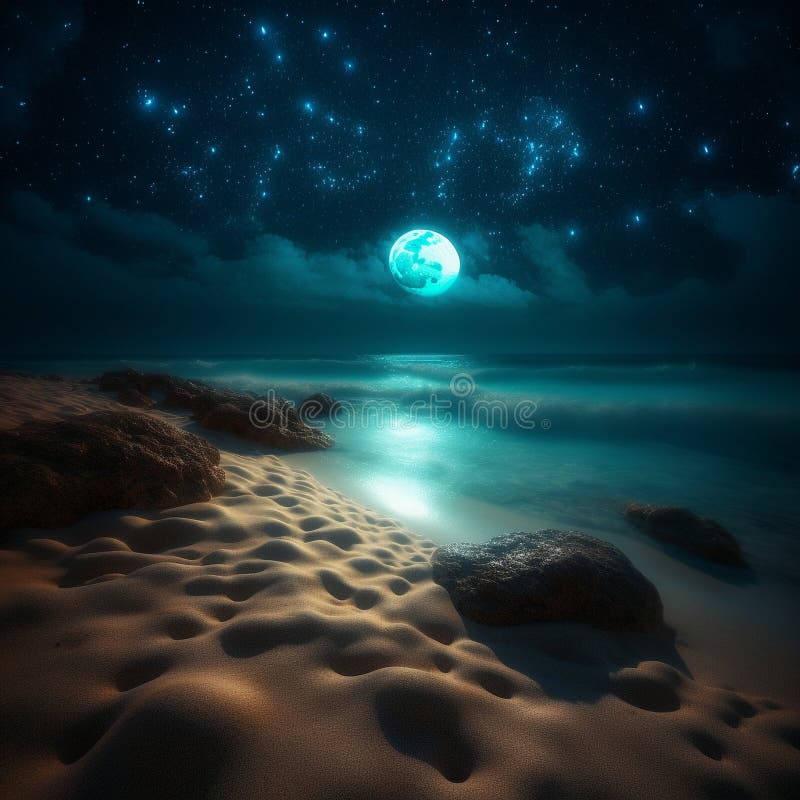 Beach with Sand Under the Moon Stock Photo - Image of tranquility, tree ...