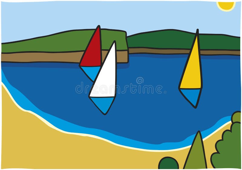 Beach Scene with Boats and Water in Summer. Stock Vector - Illustration ...
