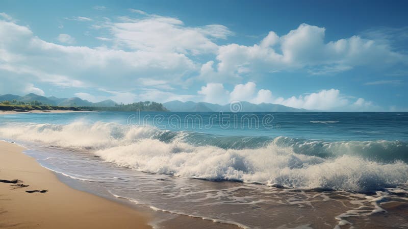 Realistic 4k Beach Scene with Hyper-detailed Waves and Sky Stock ...