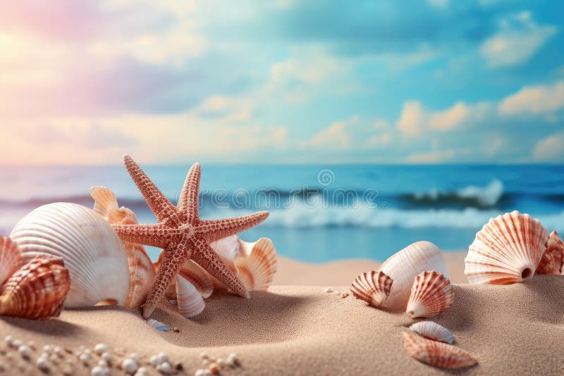 Beach Scene Concept with Sea Shells and Starfish Stock Illustration ...