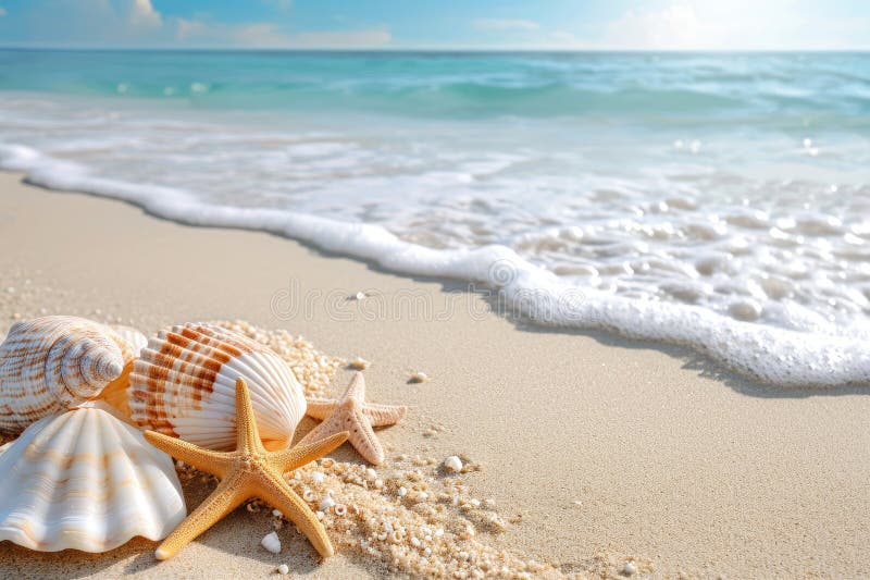 Beach Scene Concept with Sea Shells and Starfish Stock Illustration ...