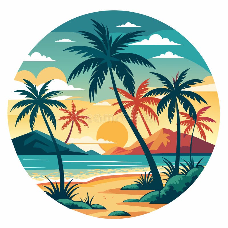 Beach Scene Circle Stock Illustrations – 3,443 Beach Scene Circle Stock ...