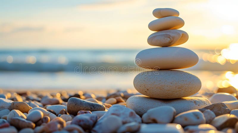 Serenity Stacked Harmonious Stones Balancing on the Beach Stock ...