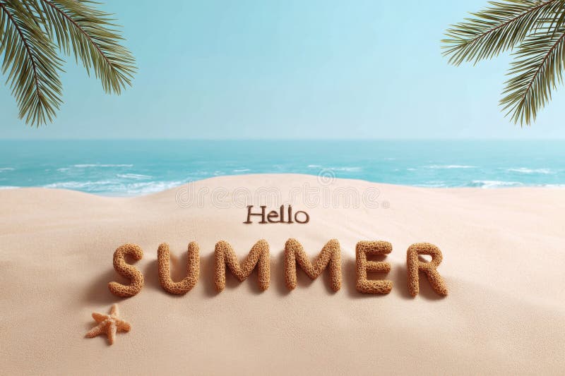 A Beach Scene Featuring a Cheerful Hello Summer Message in a Bright ...