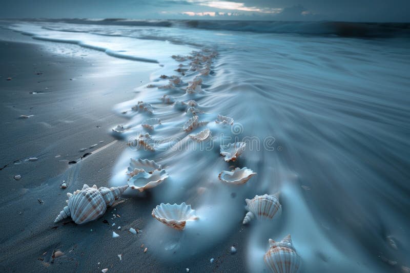 A Beach Scene with a Large Number of Shells Scattered Across the Sand ...