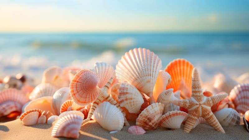 A beach scene with stock image. Image of nature, seashell - 314106611
