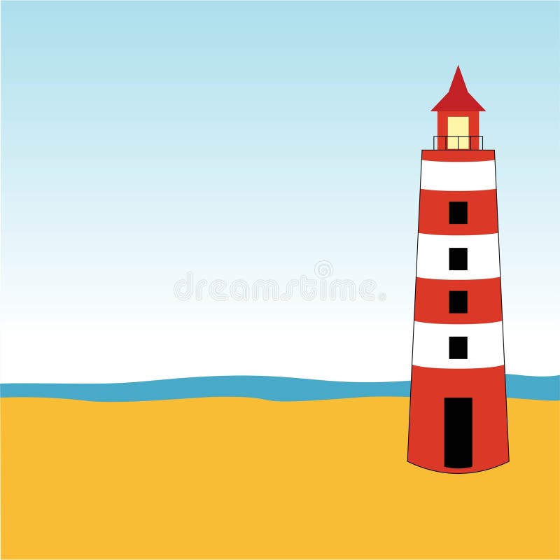 Beach Scene with Lighthouse Simple Style Illustration Stock Vector ...