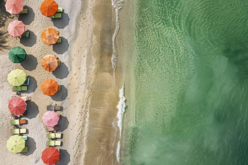 A Beach Scene with Many Umbrellas and Chairs Stock Image - Image of ...