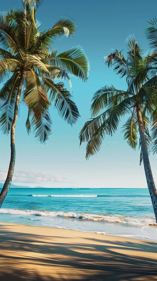 Beach Scene with Palm Trees and Calm Ocean Stock Illustration ...