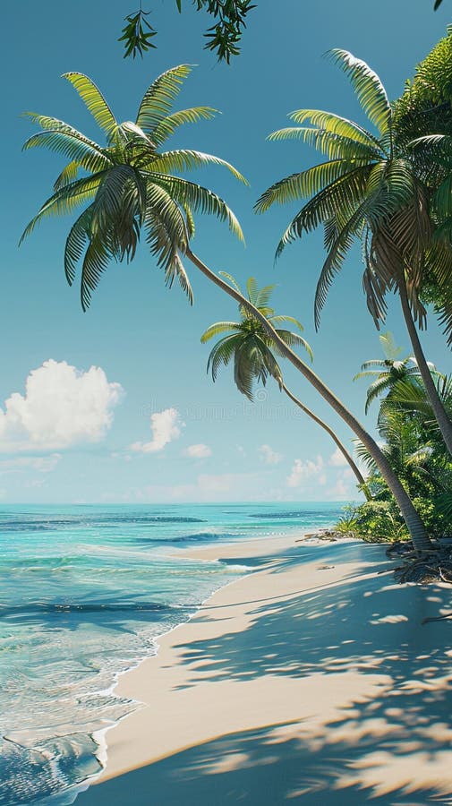 Beach Scene with Palm Trees and Calm Ocean Stock Illustration ...
