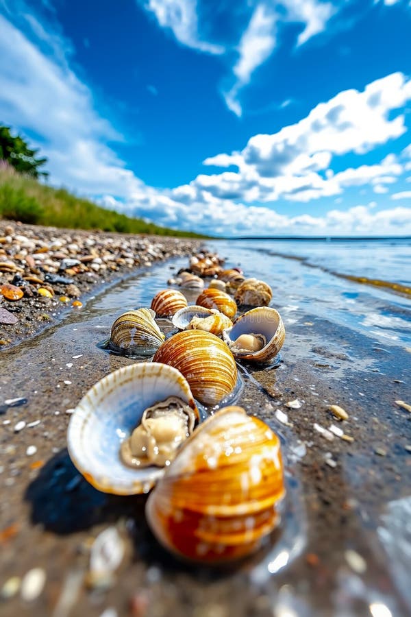 A Bunch of Shells that are Laying on the Beach Stock Image - Image of ...
