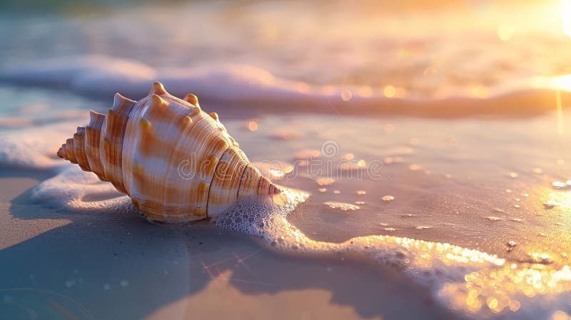 Beach Scene with Seashell Evokes Summer and Holidays Stock Illustration ...