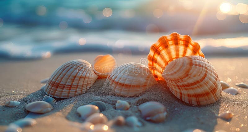 A Beach Scene with Shells and Sand. the Shells are Scattered on the ...