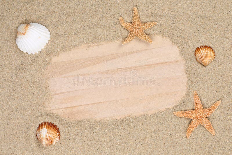 Beach Scene in Summer Holiday with Sand, Sea Shells, Stars and C Stock ...