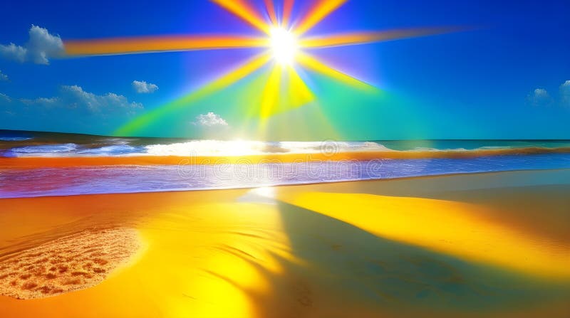 A Beach Scene with a Sun and a Beach Scene Stock Illustration ...