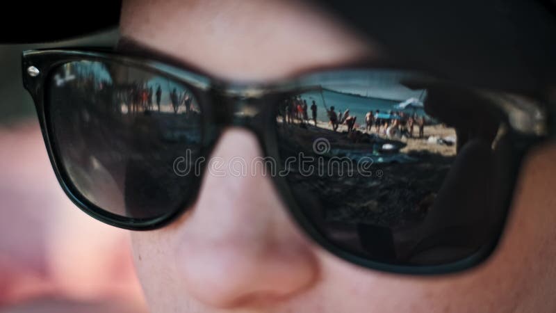 Beach Scene in Sunglasses Reflection Stock Video - Video of outdoors ...
