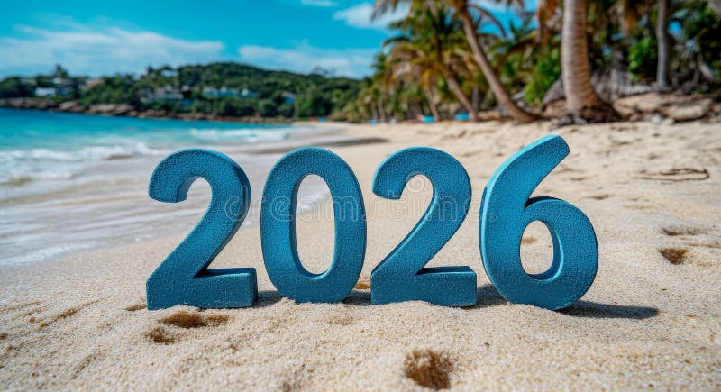 2026 Beach Scene: a Tropical New Year Vacation Illuminated Stock Image ...