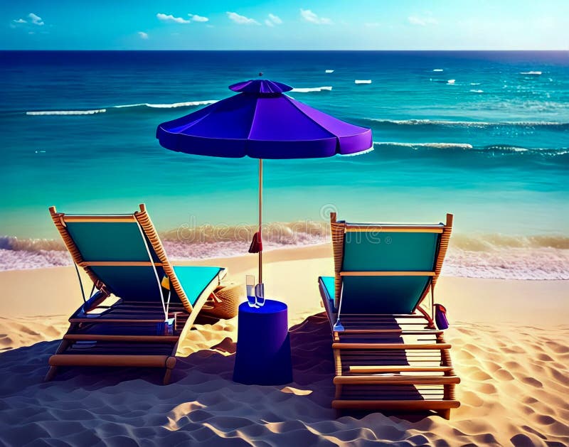 Beach Scene with a Beach Umbrella and a Beach. Vacation Stock ...