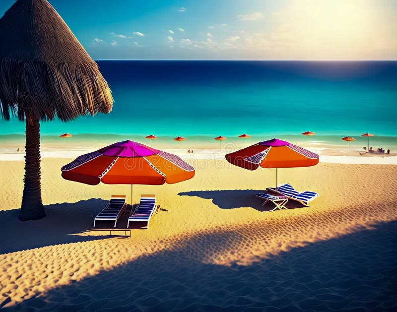 Beach Scene with a Beach Umbrella and a Beach. Vacation Stock ...