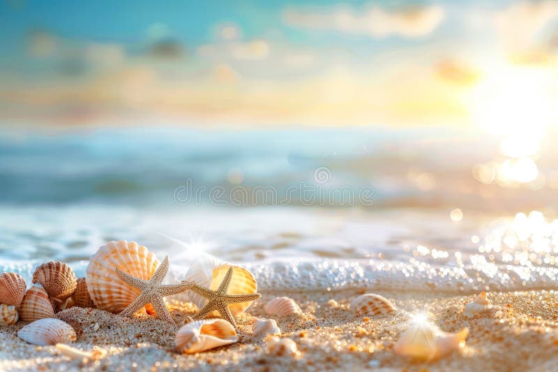 A Beach Scene with a Variety of Shells and a Starfish Summer Holiday ...