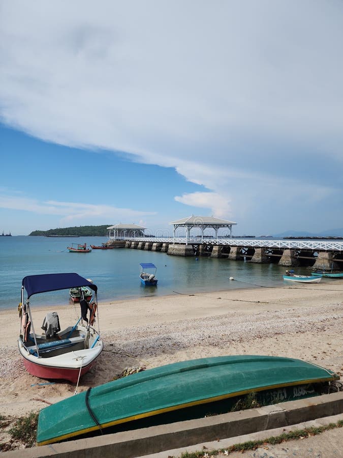 Beach Scenery, Boats and Wooden Bridge Stock Photo - Image of beach ...