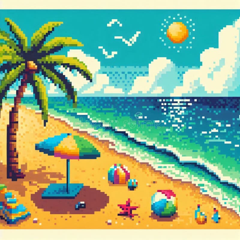 Beach Scenery Illustrator Design,pixel Art Stock Illustration ...