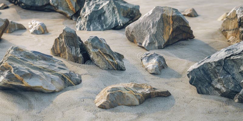 Beach Scenery with Rocks Sitting on Sand Stock Photo - Image of ...