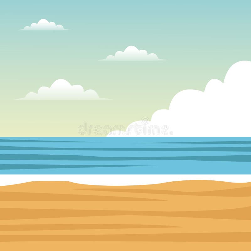Beach sea sand clouds stock illustration. Illustration of wave - 88173562