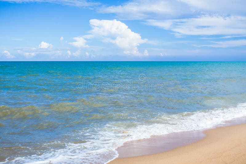The Beach and Sea Surface with Deep Blue Sea Clear Sky Clouds ...