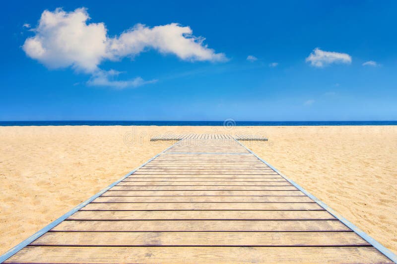 Beach and Sea with Wooden Floor. Stock Image - Image of beach, natural ...