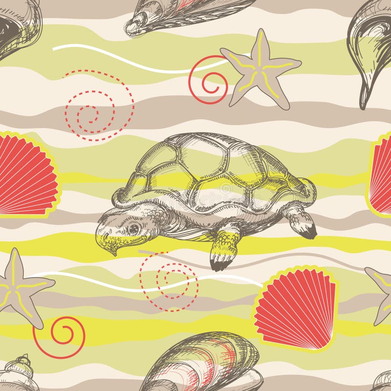 Beach seamless pattern stock vector. Illustration of mollusk - 18710529