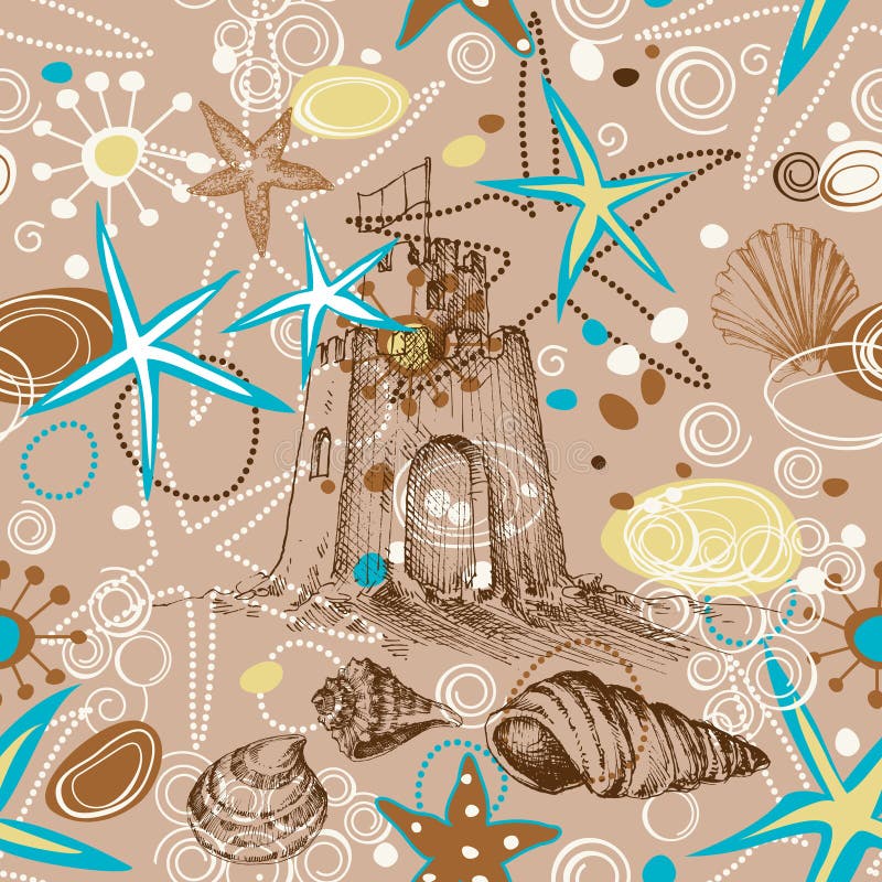 Beach seamless pattern stock vector. Illustration of draw - 123669960