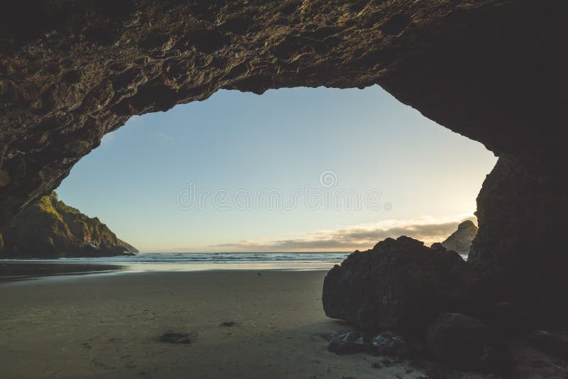 Beach at Seaside Cave stock photo. Image of rough, pacific - 91634692