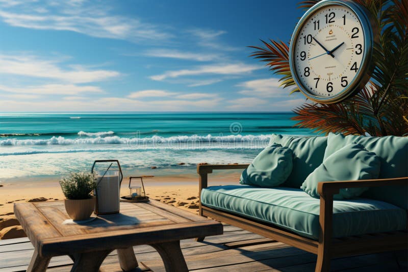 Beach Setting with Pixelated Clock Overlay Conveys Time Management ...