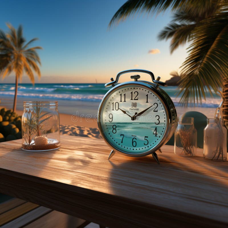 Beach Setting with Pixelated Clock Overlay Conveys Time Management ...